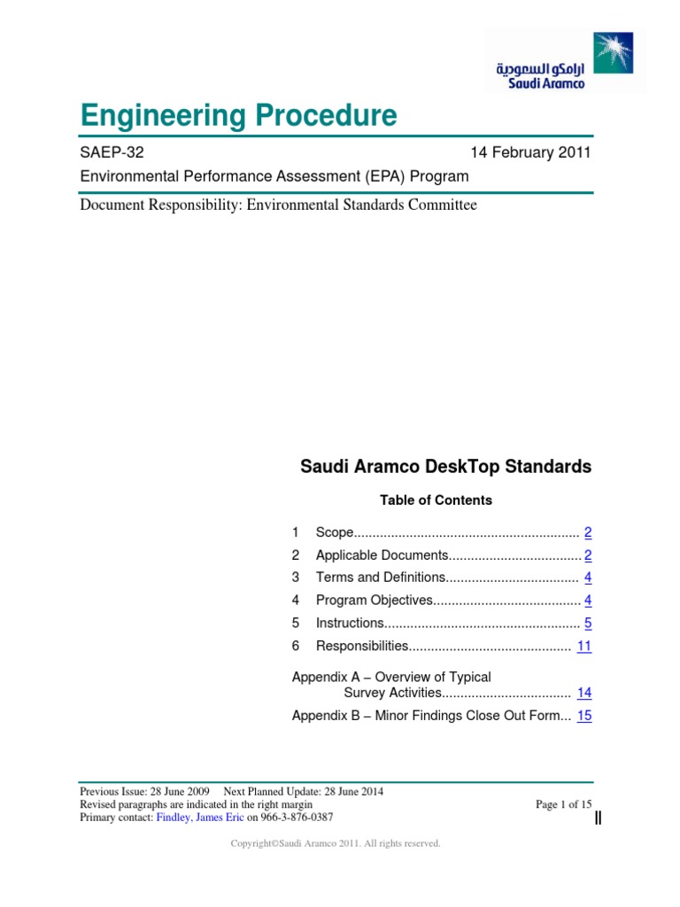 SAEP-32 - Environmental Performance Assessment (EPA) Program | PDF ...