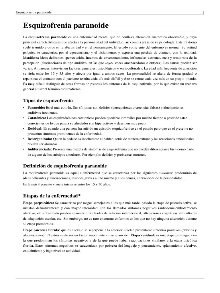 Esquizofrenia Paranoide | PDF | Esquizofrenia | Psicopatología