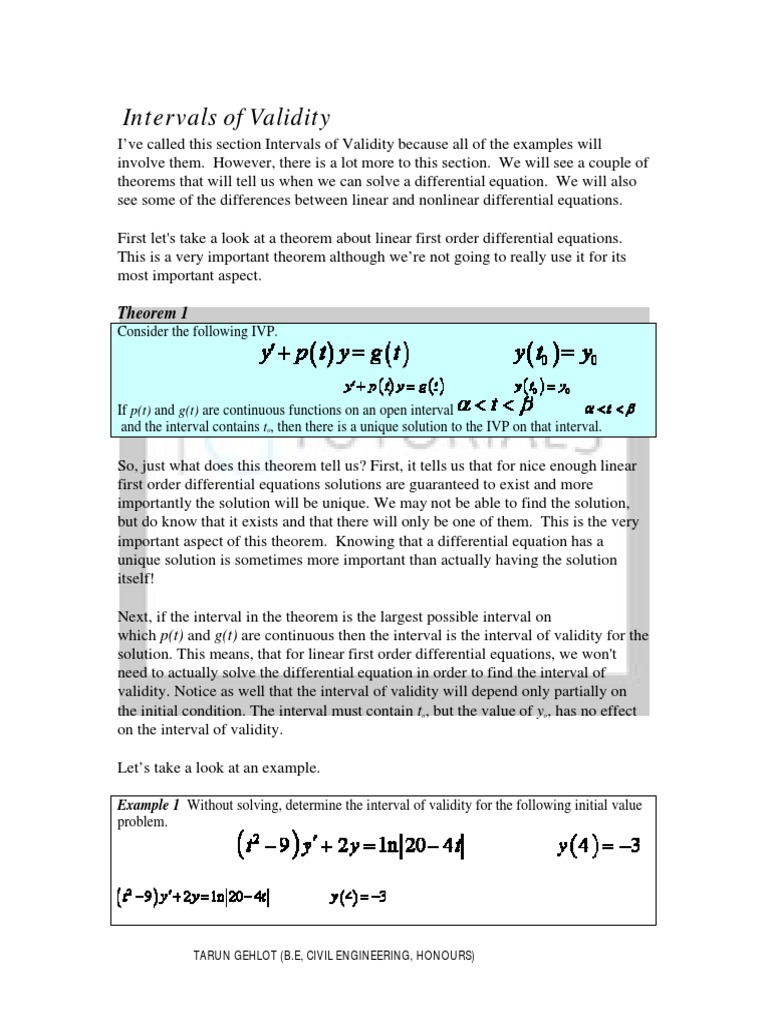 Intervals of Validity | PDF | Differential Equations | Nonlinear System