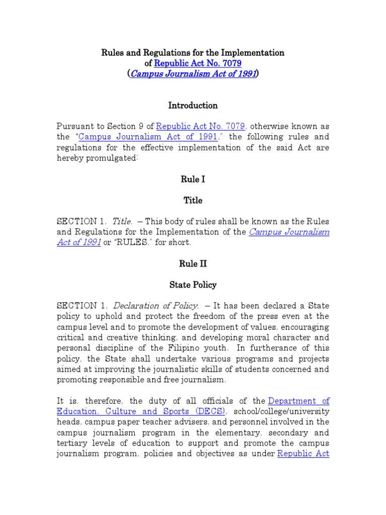 Rules and Regulations for Campus Journalism | PDF | Students | Journalism