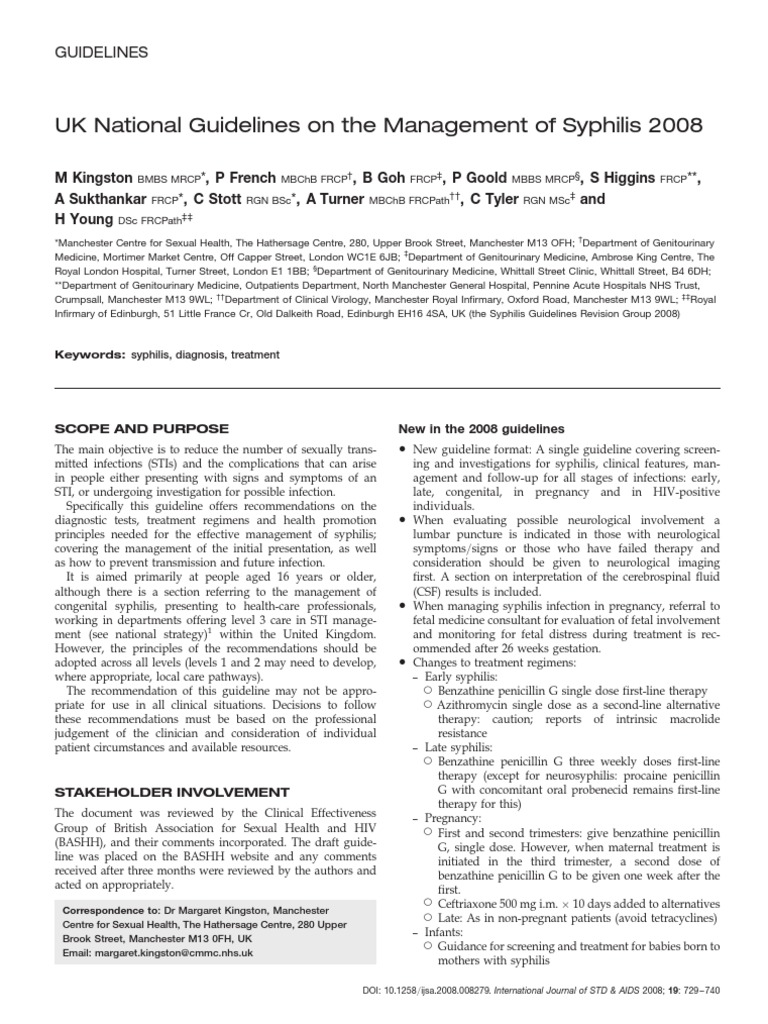 New Syphilis Guidelines | Sexually Transmitted Infection | Infection