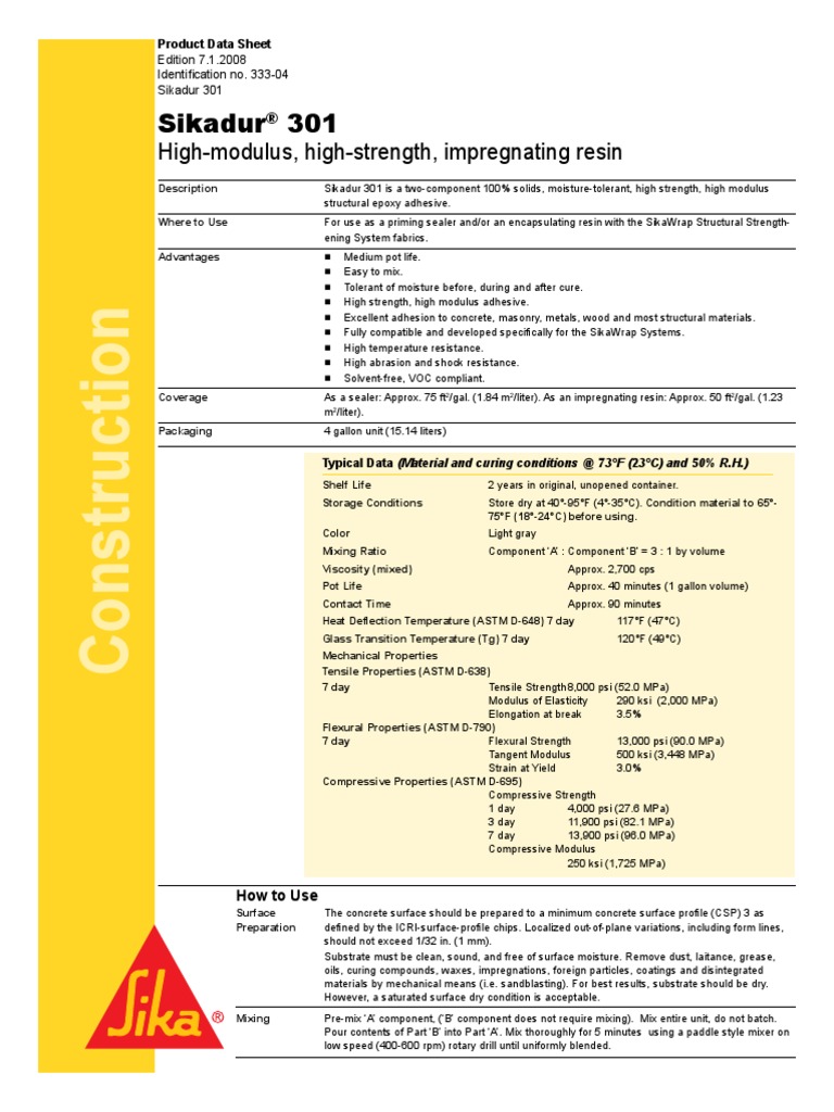 Pds CPD Sikadur301 Us | PDF | Epoxy | Strength Of Materials