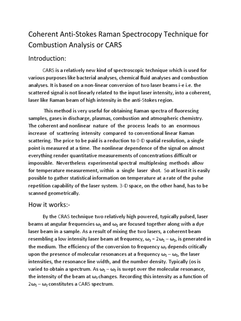 Coherent Anti-Stokes Raman Spectrocopy Technique For Combustion ...