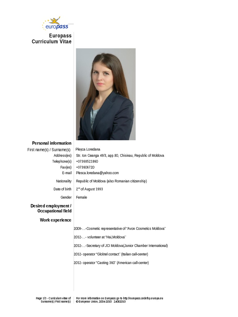 Europass Curriculum Vitae: Personal Information | PDF | European ...