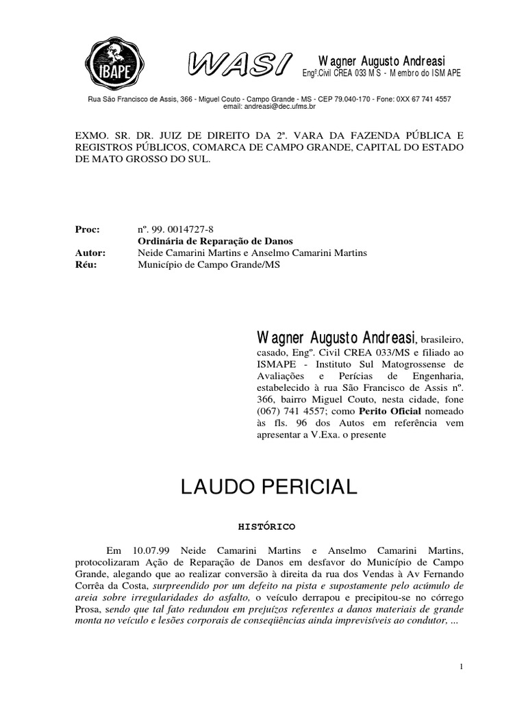 Exemplo de Laudo Pericial | Trajetória | Tráfego