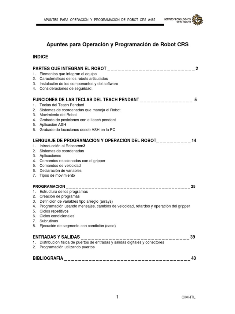 Apuntes de Programación Robot CRS A465 | PDF | Programa de computadora ...
