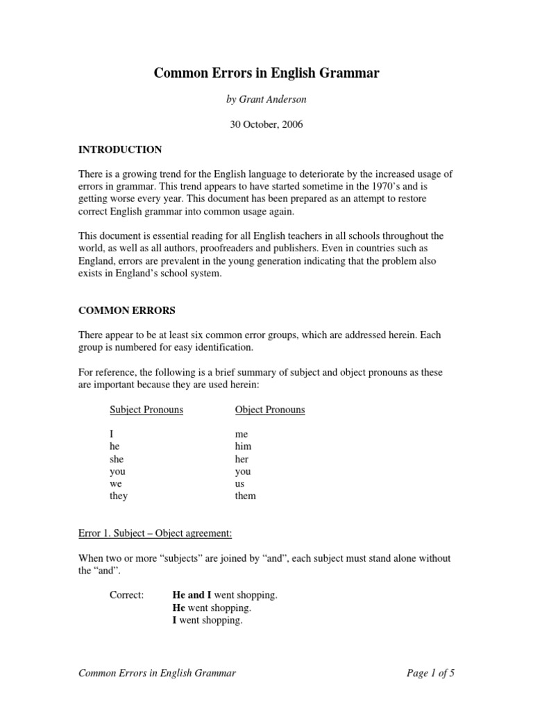 Common Errors in English Grammar | PDF | Verb | Adverb
