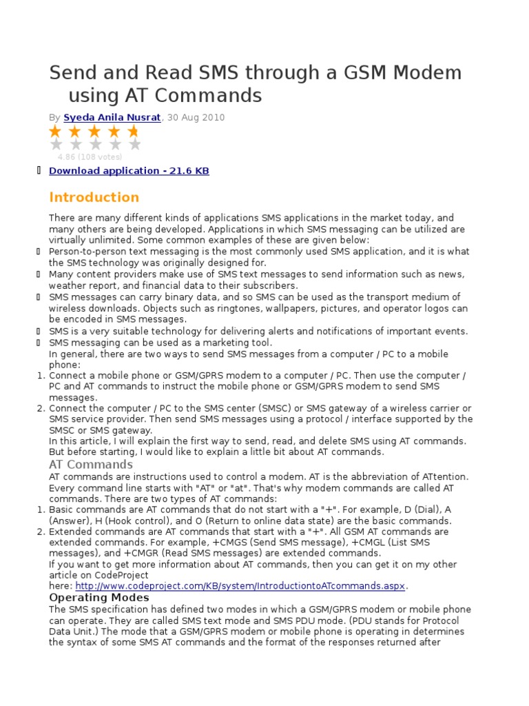 Send and Read SMS Through A GSM Modem Using AT Commands: By, 30 Aug 2010 | PDF | Short Message ...