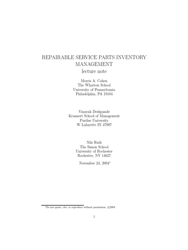 Repairable Service Parts Inventory | PDF | Poisson Distribution ...