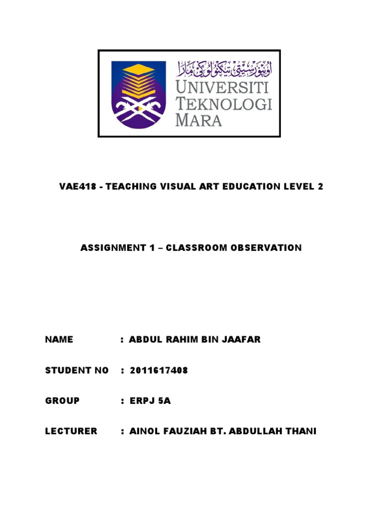 Classroom Observation For Visual Art | PDF | Lesson Plan | Teachers