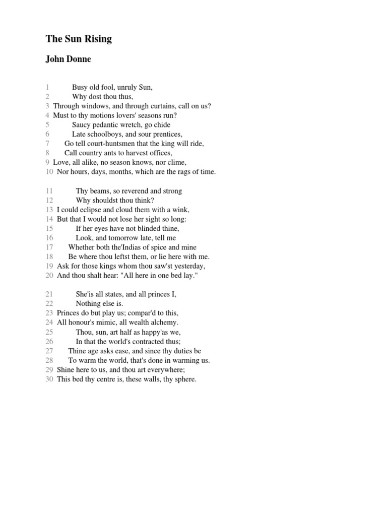 John Donne's The Sun Rising Analysis | PDF | Travel | Art