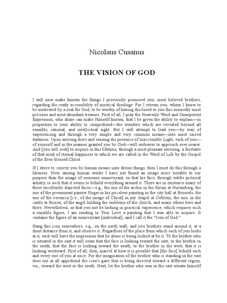 The Vision of God: Nicolaus Cusanus | PDF | Visual Perception | Sermon