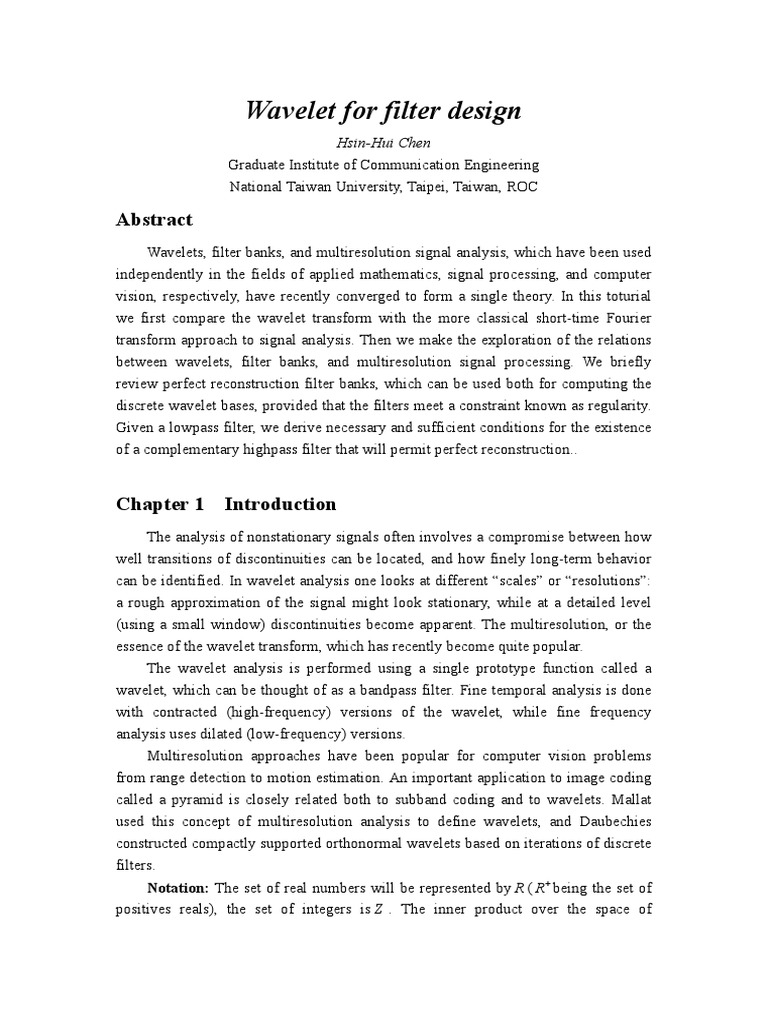 Wavelet For Filter Design: Hsin-Hui Chen | PDF | Wavelet | Signal ...