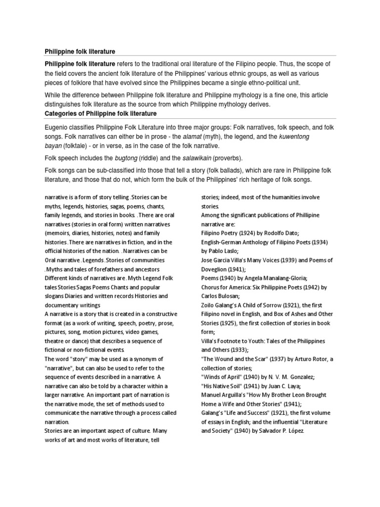 Philippine Folk Literature | PDF | Narrative | Folklore