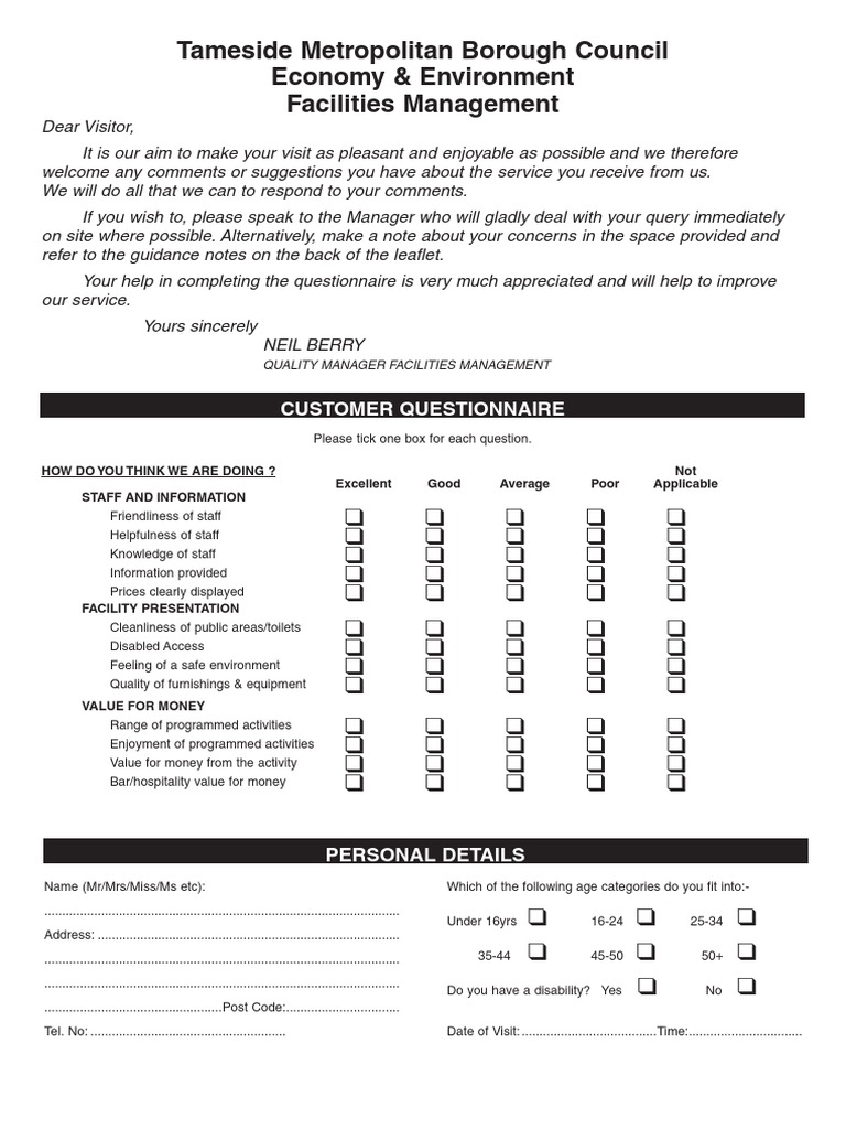 Facility Management Customer Questionnaire | PDF
