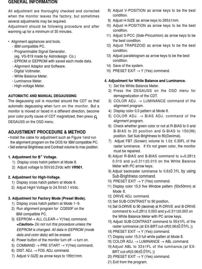 Compaq MV540 CQ550F CO1075 Adjustment PDF | PDF | Color Balance ...