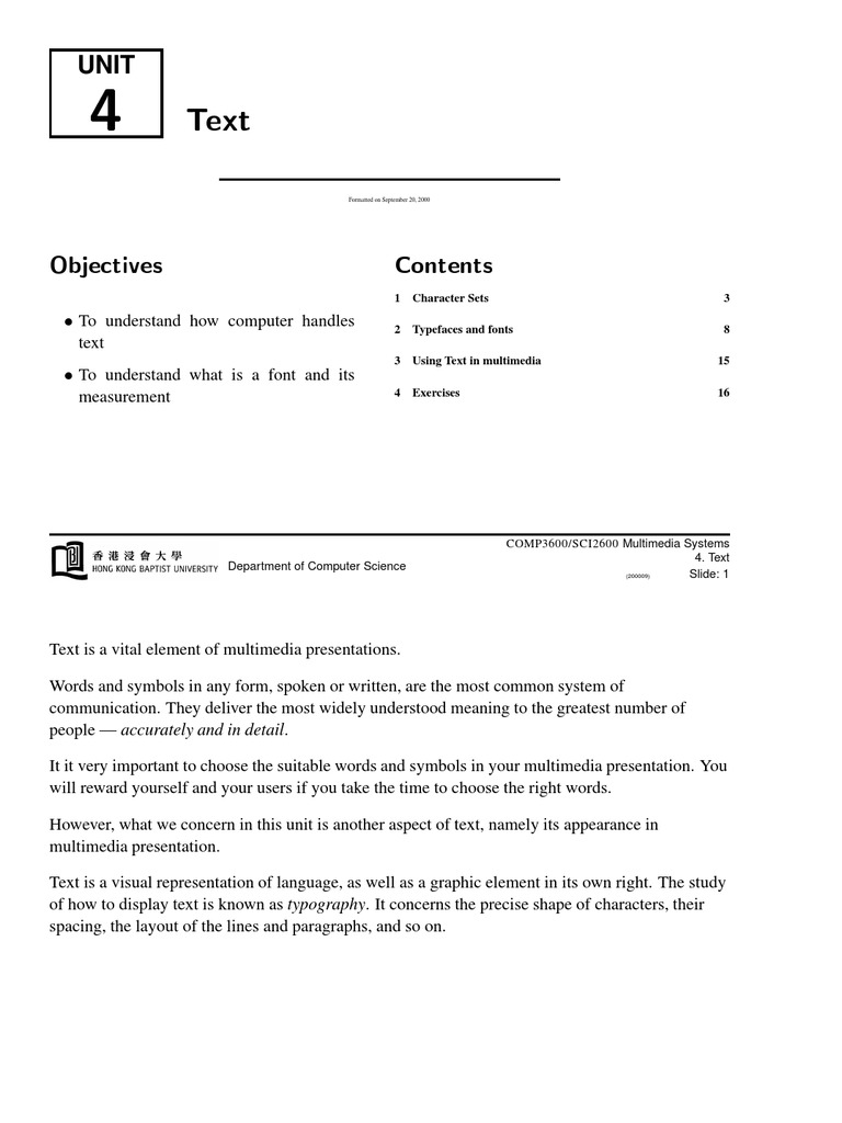Multimedia Unit 4 | PDF | Typefaces | Character Encoding