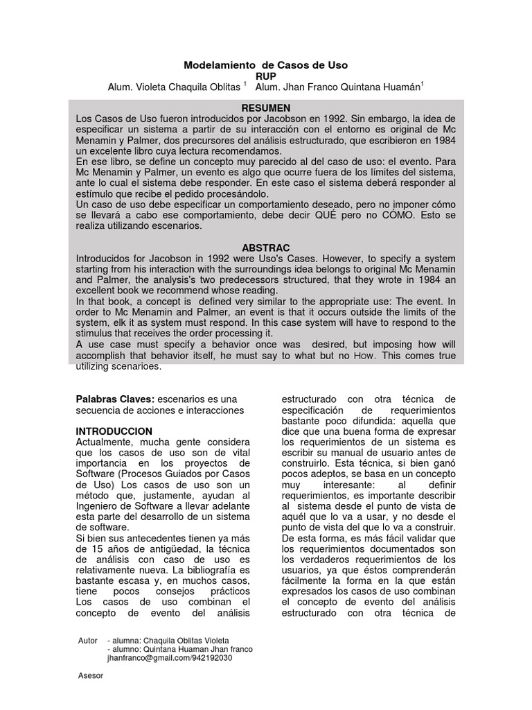 Modelamiento de Casos de Uso - Articulo Terminado | PDF | Caso de uso | Software