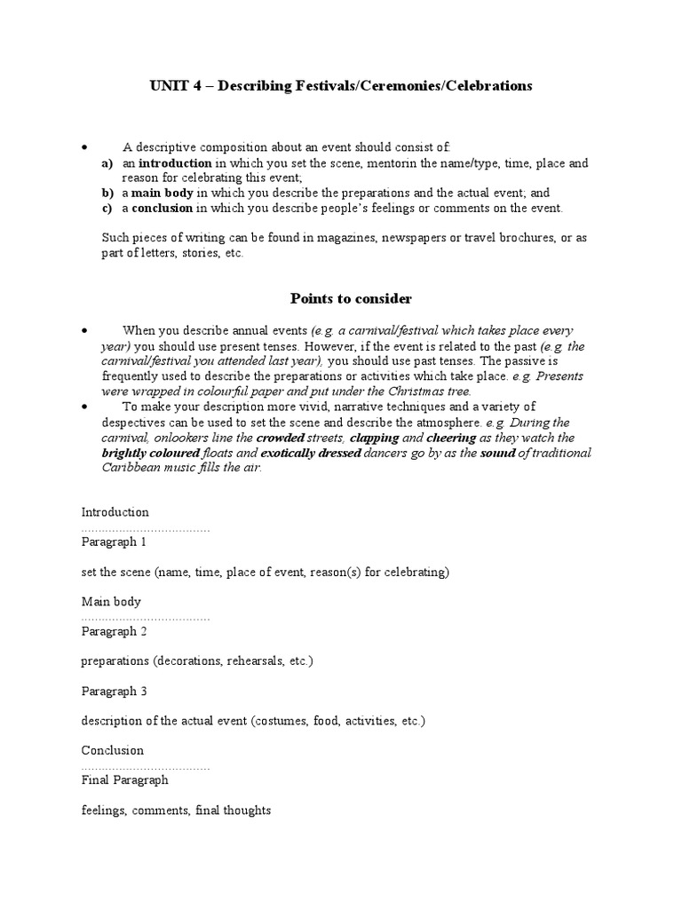 Describing Festivals and Celebrations | PDF | Organized Events | Carnival