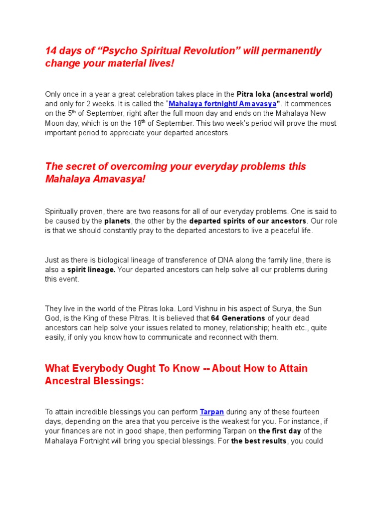 Mahalaya Amavasya/ New Moon Day Rituals | PDF | Society | Charity