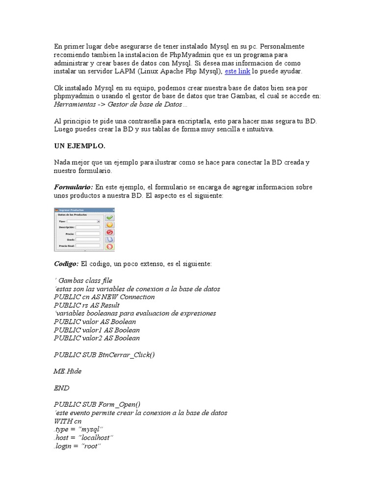 Conectar Gambas Con MySQL | PDF | Mi sql | Contenido libre