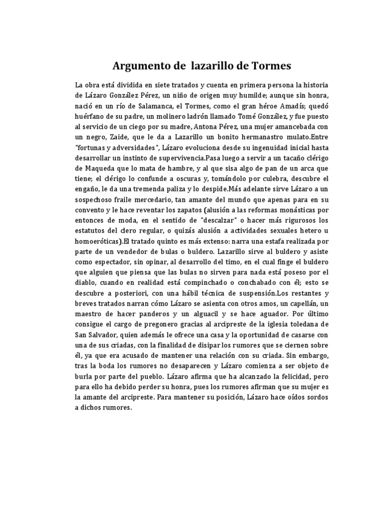 Argumento de Lazarillo de Tormes | PDF | Edipo | Mitología tebana