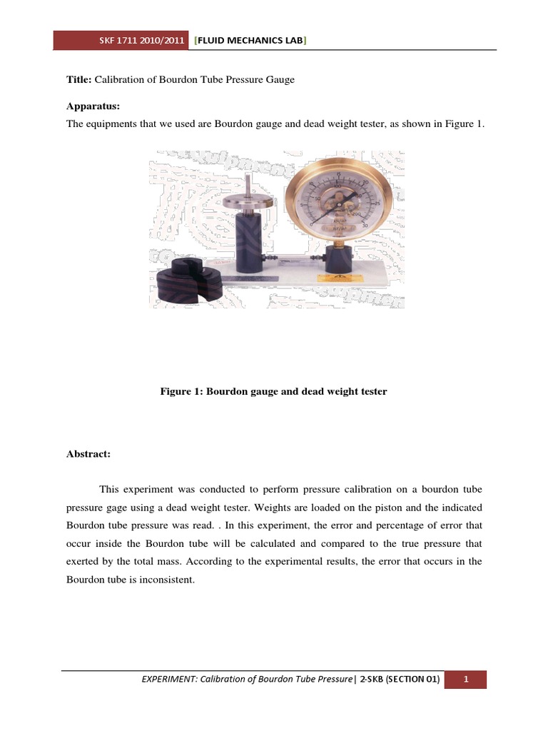 Calibrating Bourdon Pressure Gauge | PDF | Pressure Measurement ...