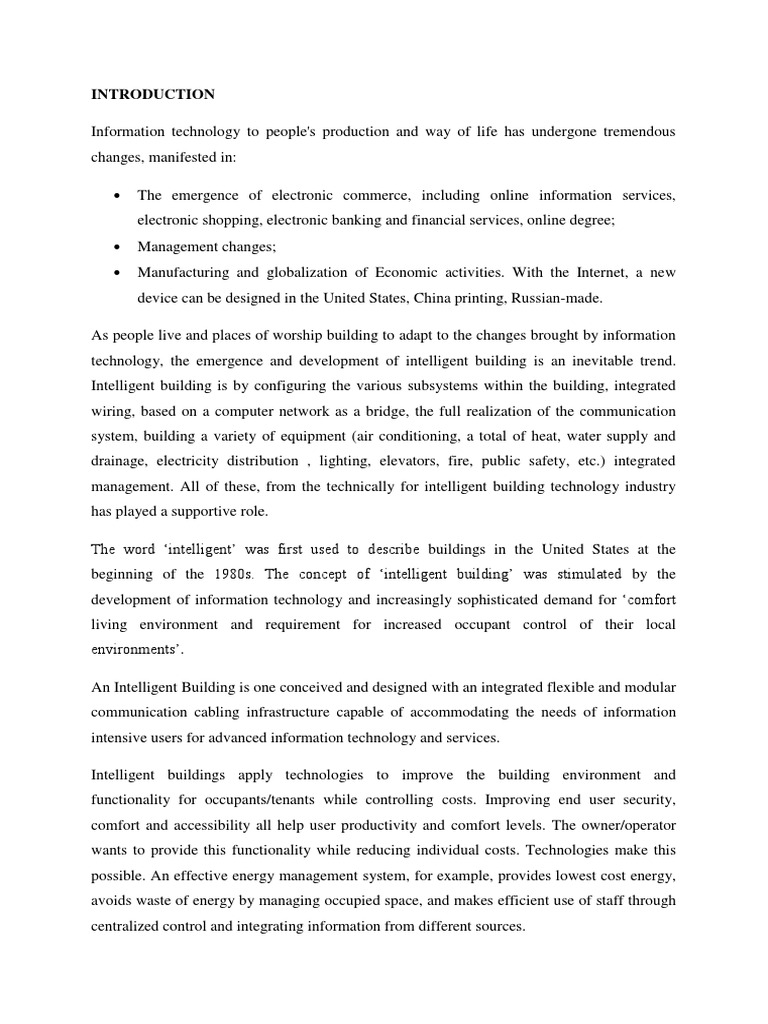 INTRODUCTION Intelligent Building | PDF | Building Automation | Hvac