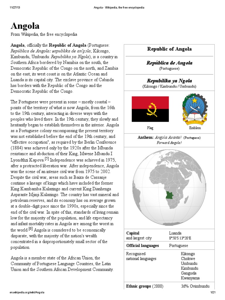 Angola - Wikipedia, The Free Encyclopedia | PDF | Angola | Unita