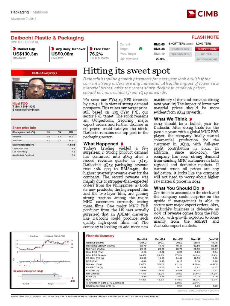 CIMB Analysis of Daibochi | PDF | Securities Research | Securities ...