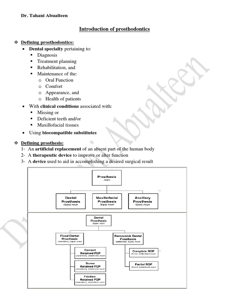 Introduction of Prosthodontics | PDF | Prosthodontics | Dental Implant