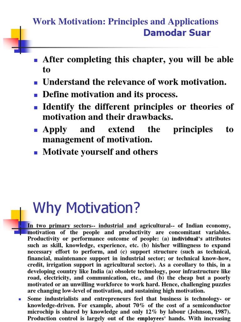 Work Motivation: Principles and Applications Damodar Suar | PDF ...