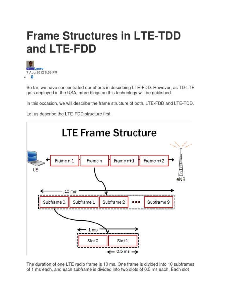 Frame Structures in LTE-TDD and LTE-FDD: Lauro | PDF | Orthogonal ...