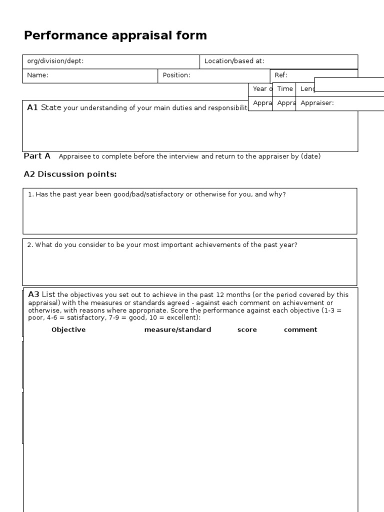 Appraisal Form Template | PDF | Performance Appraisal | Real Estate ...