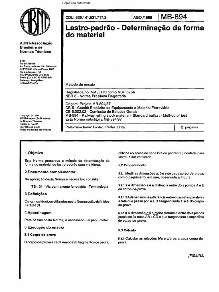 NBR 6954 MB 894 - Lastro-Padrao - Determinacao Da Forma Do Material | PDF