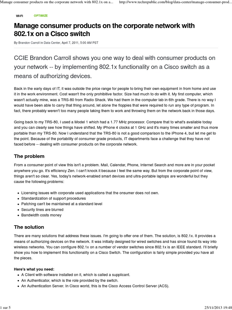 Manage Consumer Products On The Corporate Network With 802.1x On A ...