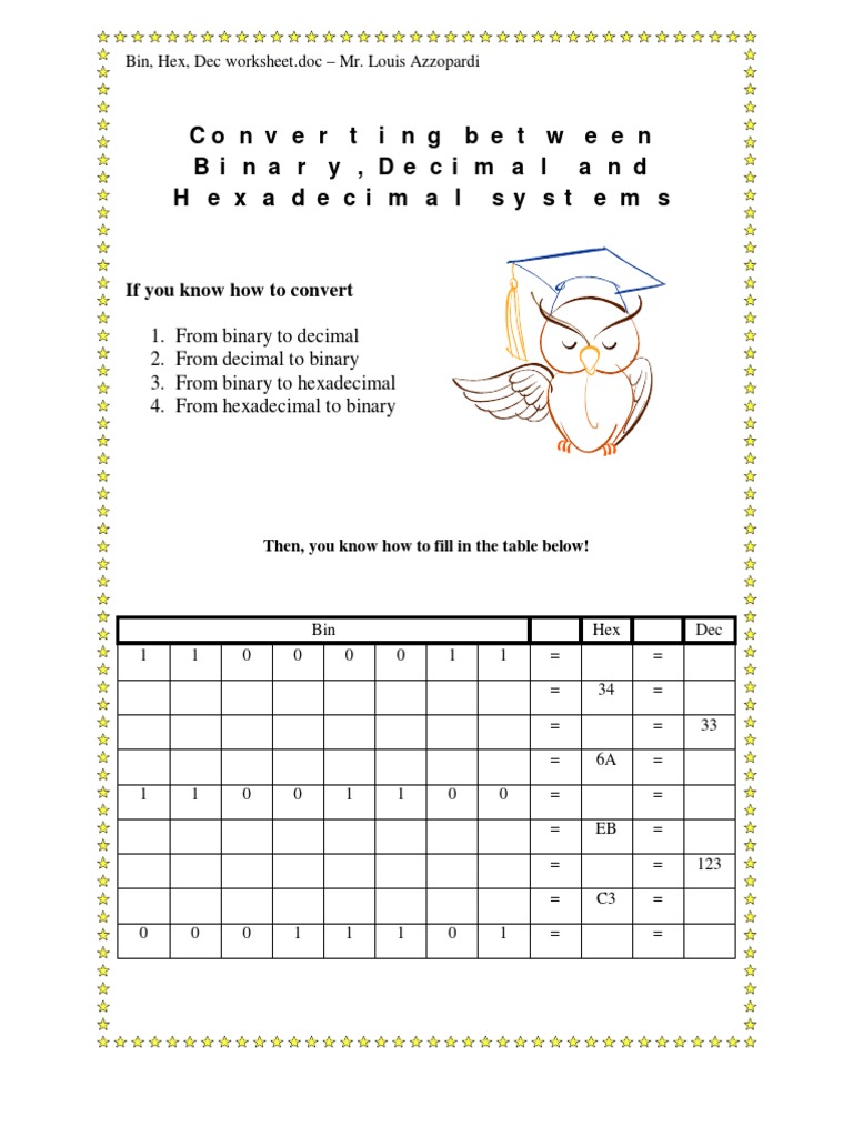Binary, Decimal, Hex Conversion Worksheet | PDF