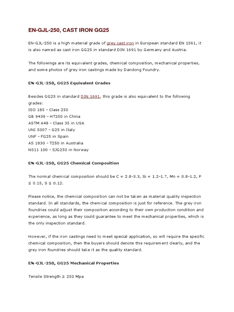 Grey Cast Iron GG25 - EN GJL 150 - Properties | PDF