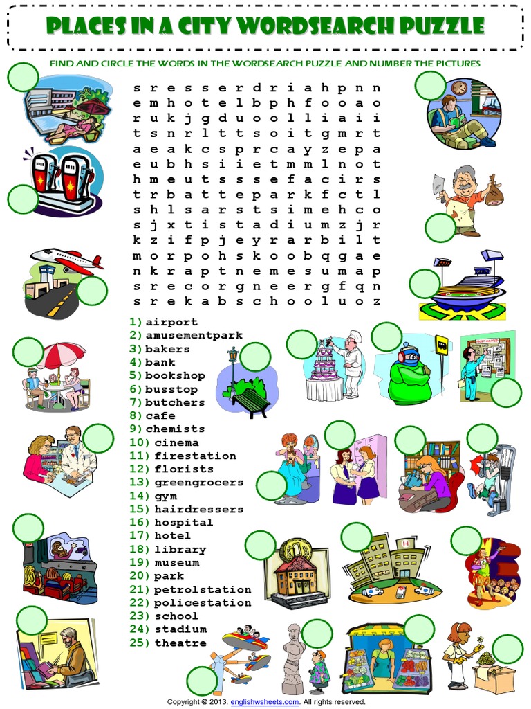 Places in A City Wordsearch Puzzle Vocabulary Worksheet | PDF | Word ...