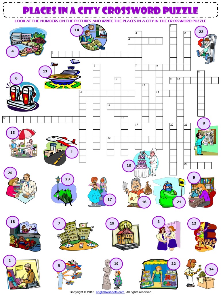 Places in A City Crossword Criss Cross Puzzle Vocabulary Worksheet ...