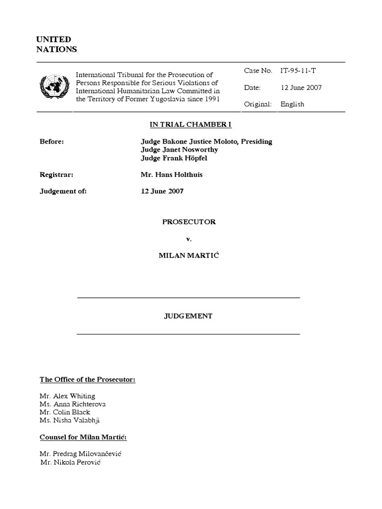 Prosecutor Vs Martic | PDF | Burden Of Proof (Law) | Witness