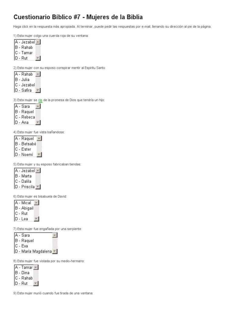 Cuestionario Bíblico # 7 - Mujeres de La Biblia | PDF