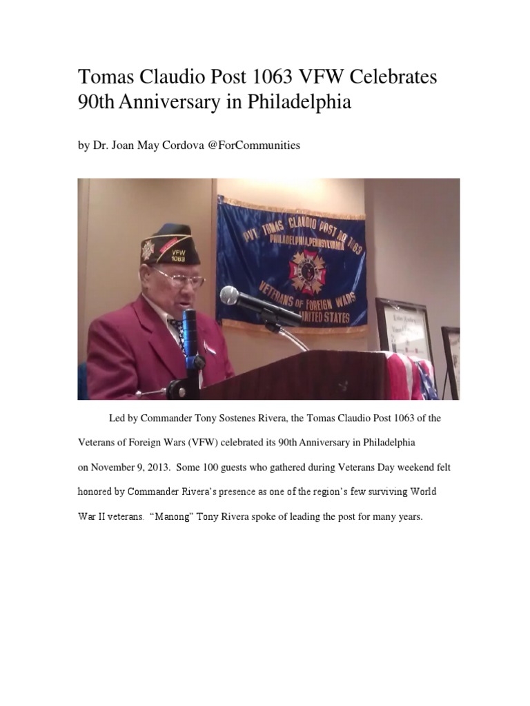 90th Anniversary of Tomas Claudio VFW | PDF | History