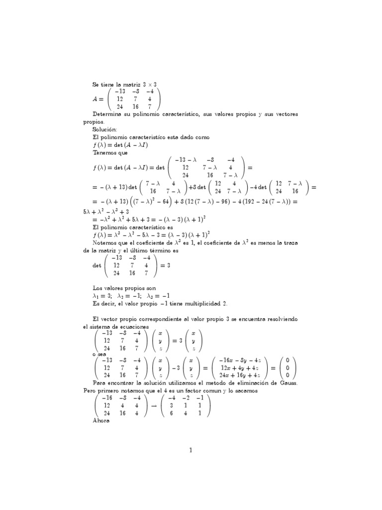 Valores y Vectores Propios Matriz 3x3 Multiplicidad 2 Ej 4 | PDF | Valores propios y vectores ...