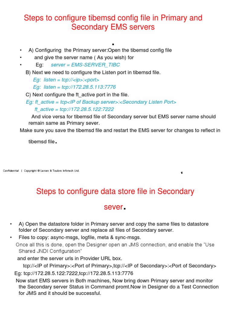 Steps To Configure Tibemsd Config File in Primary and Secondary EMS ...