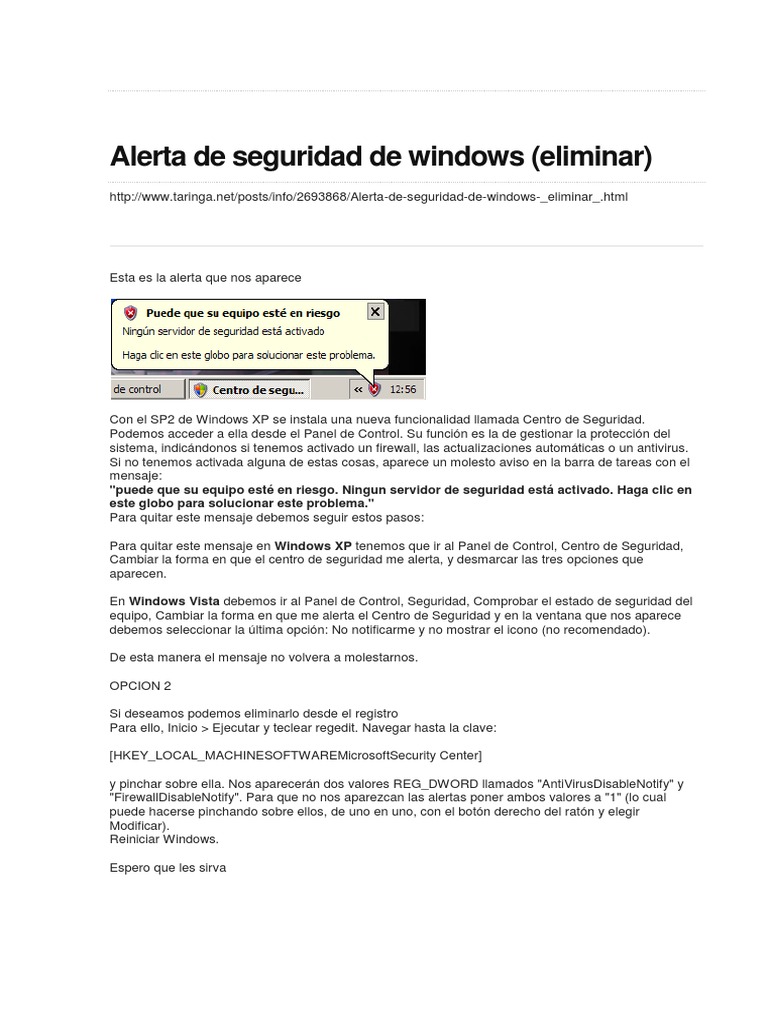 Borrar Mensaje de Que Su PC Puede Estar en Riesgo | PDF | Informática