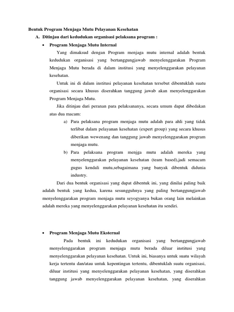 Bentuk Program Menjaga Mutu Pelayanan Kesehatan | PDF