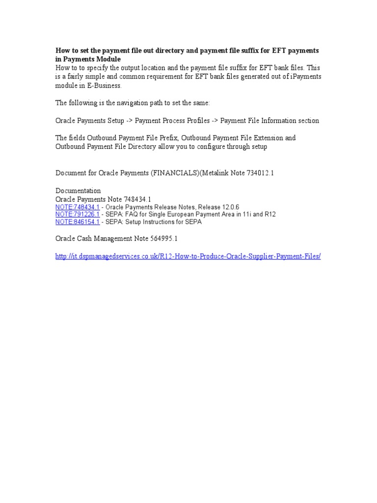 Oracle Payments EFT Setup in R12 | PDF