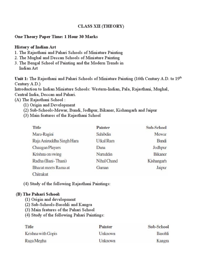 Class 12 CBSE Painting Syllabus Overview | PDF | Still Life | Visual Arts