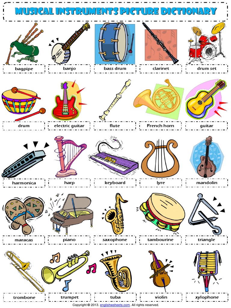 Musical Instruments Pictionary Poster 1 Vocabulary Worksheet | PDF